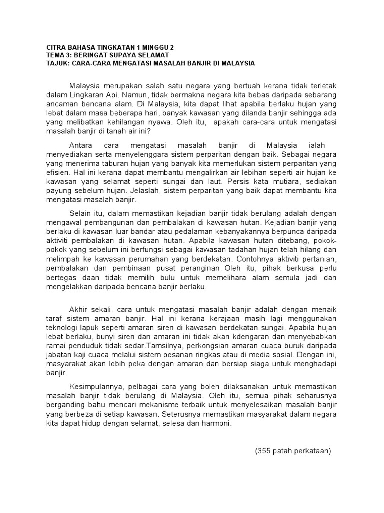 T1 Citra Bahasa Tingkatan 1 Tema 3 Beringat Supaya Selamat M3 | PDF