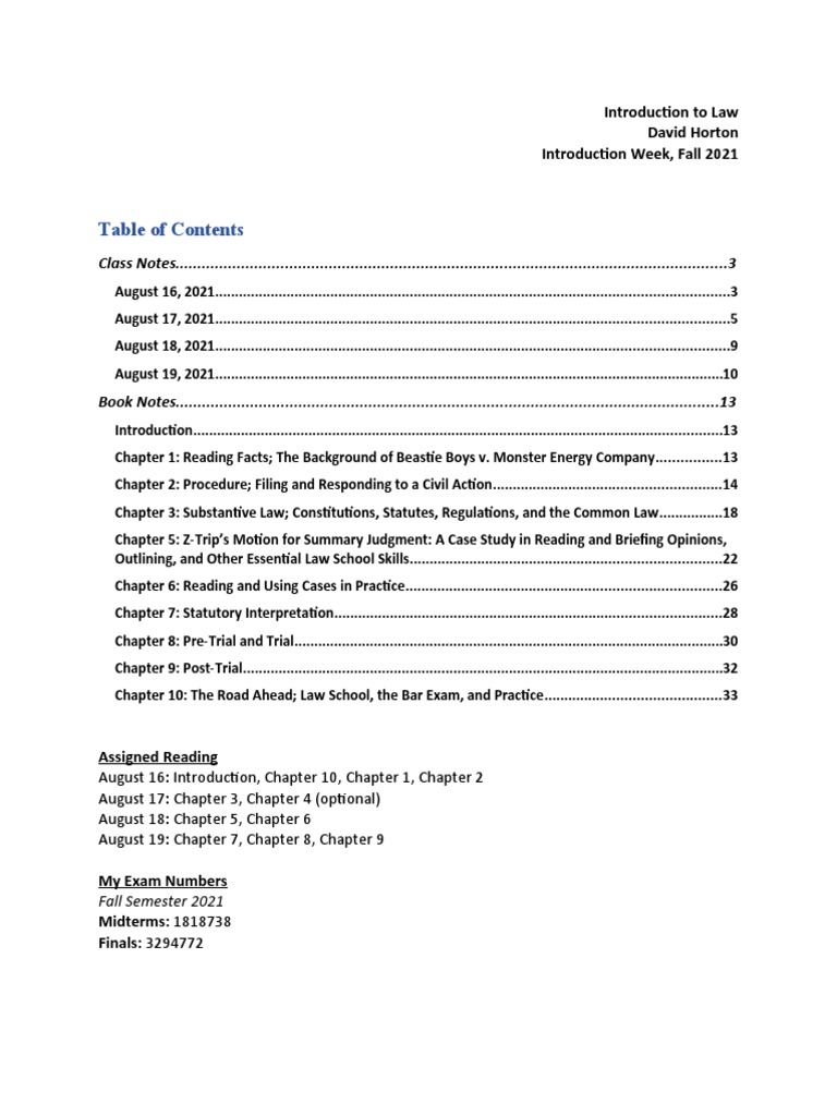 Introduction to Law: Class Notes 2021 | PDF | Evidence (Law ...