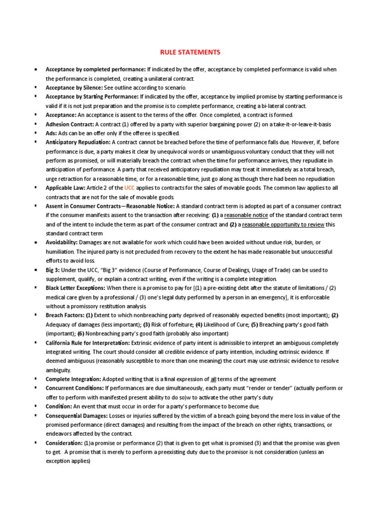 Contracts Rule Statements | PDF | Implied Warranty | Offer And Acceptance