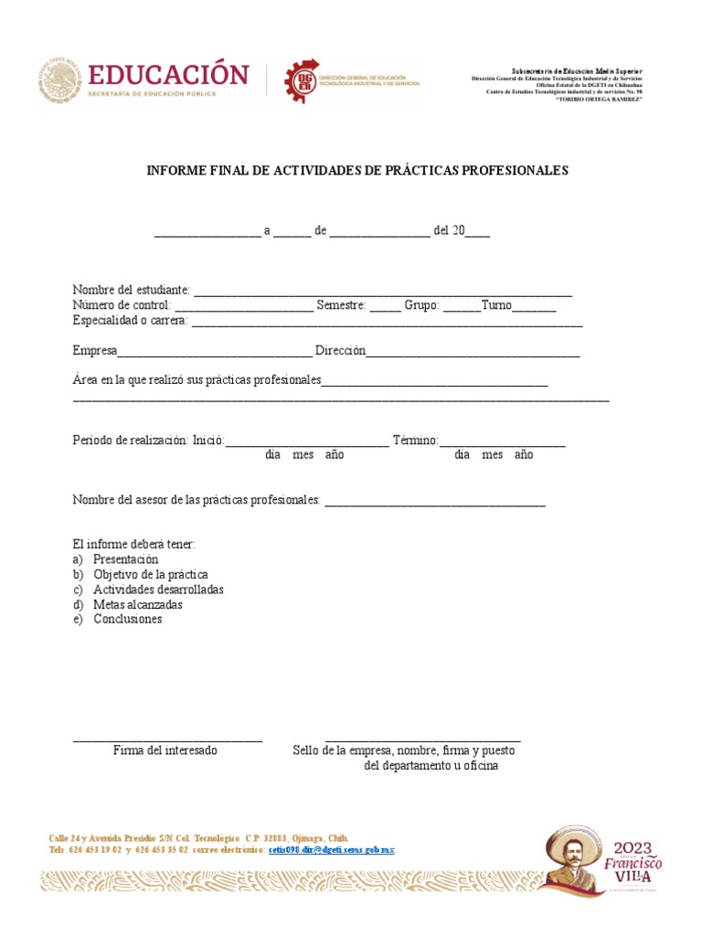 Informe Final de Practicas para Cetis98 | PDF