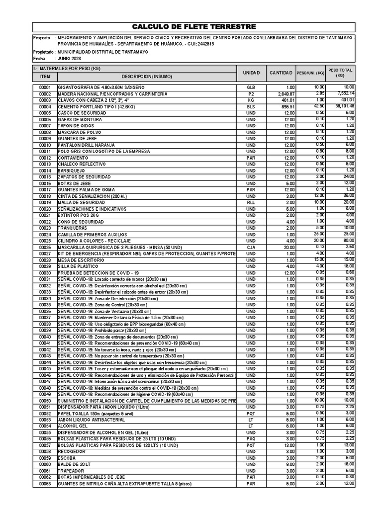 Calculo de Flete Terrestre | PDF | Higiene | La seguridad