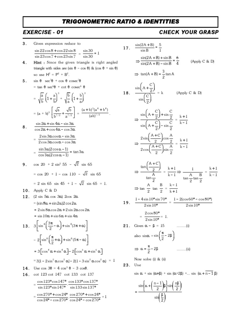 03 Trigonometric Ratio Identities1 Pdf Trigonometric Functions Lie Groups