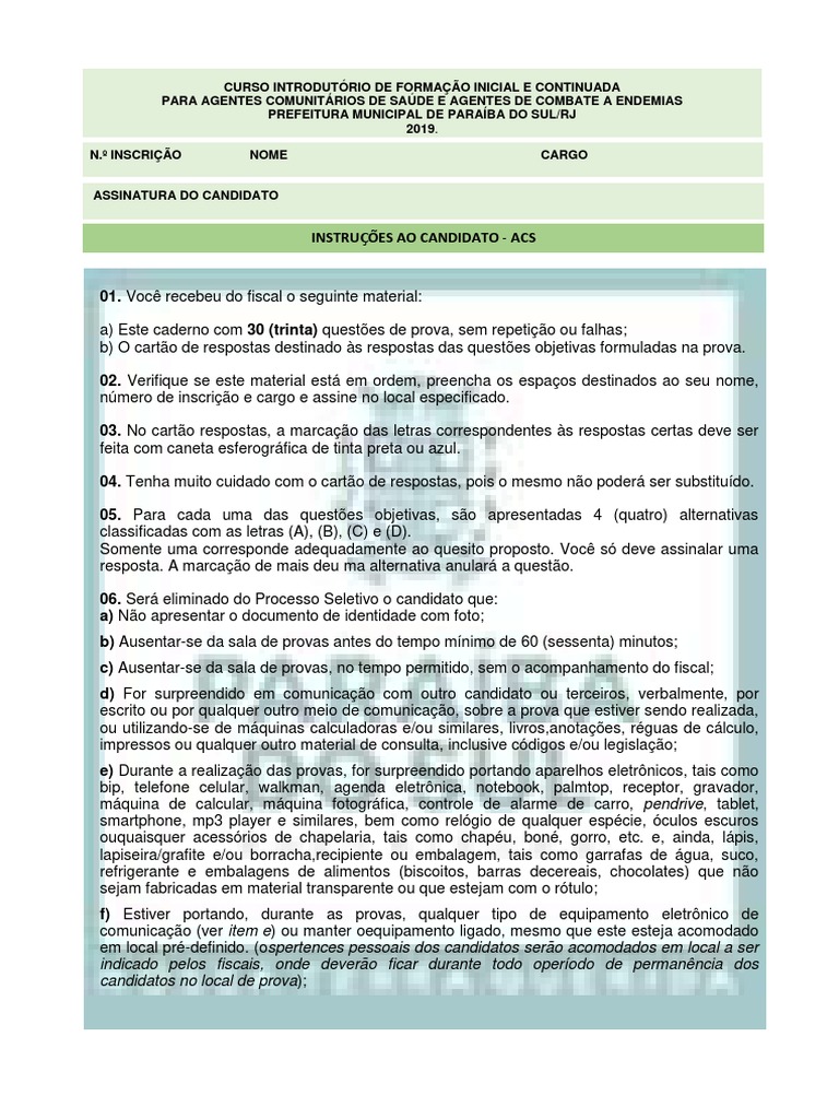 Caderno de Provas Acs | PDF | Sistema de saúde