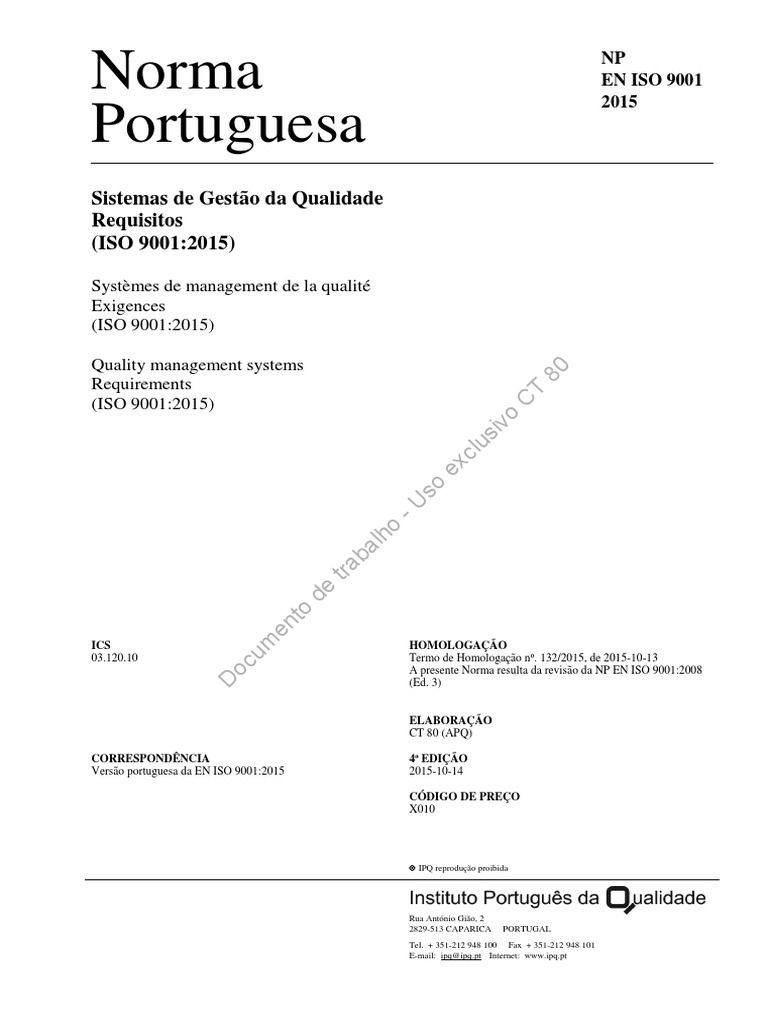 Norma Portuguesa, Para Normas NPEN (Versão Portuguesa de en, Do CEN) | PDF | Qualidade (negócios ...