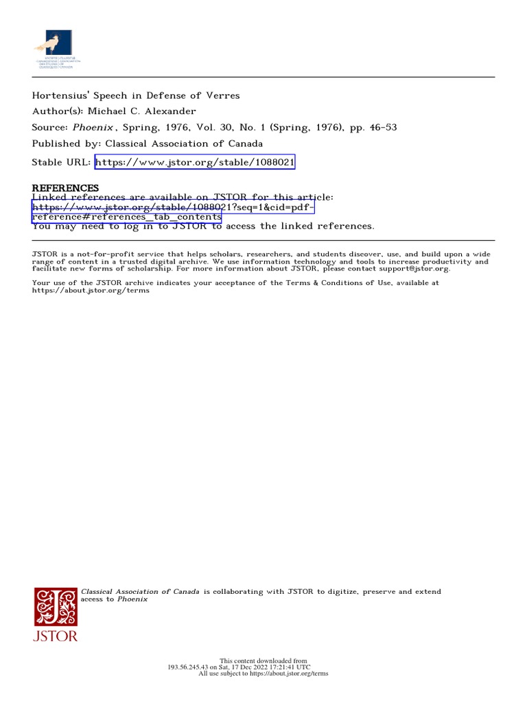 Alexander - Hortensius Speech Defence of Verres | PDF | Cicero ...