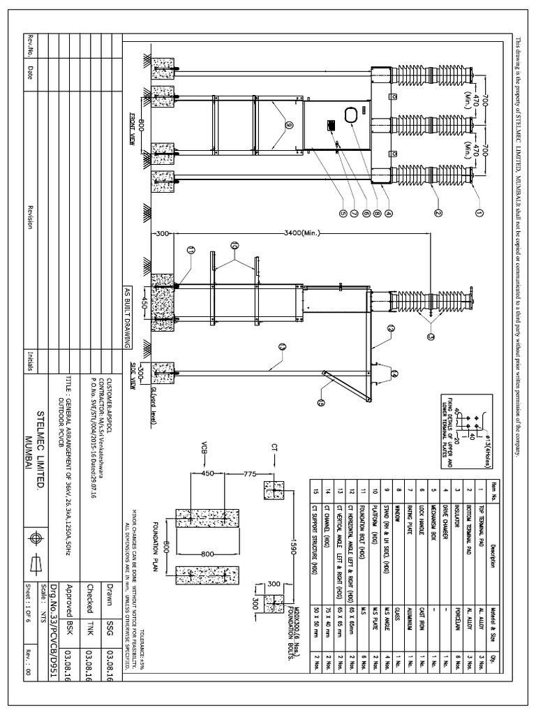 36kv Stelmec Breaker Pcvcb 1250a Drawings | PDF