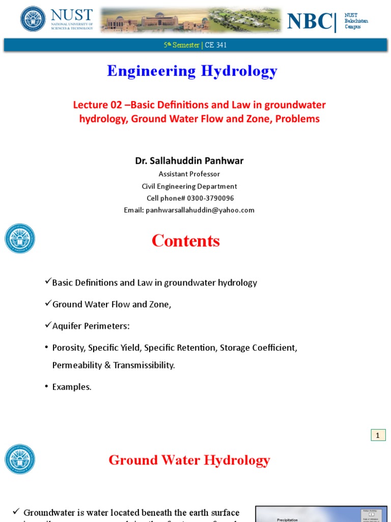 Engineering Hydrology-Lecture 02 | PDF | Groundwater | Aquifer