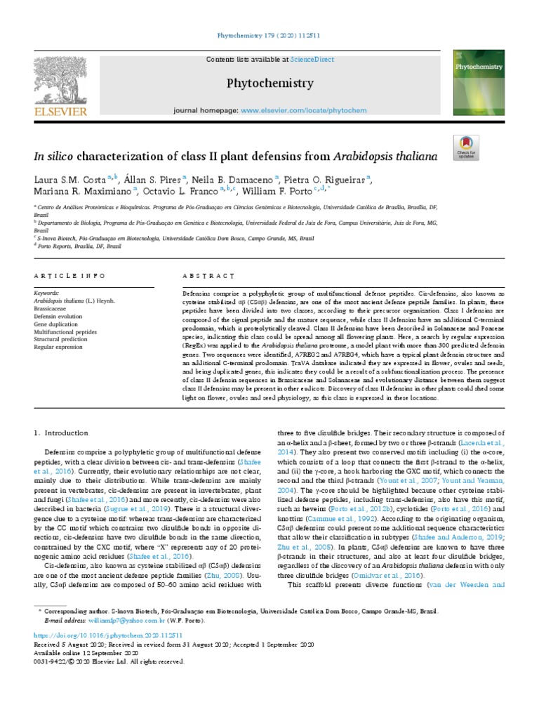 2020 In Silico Characterization Of Class Ii Plant Defensins From