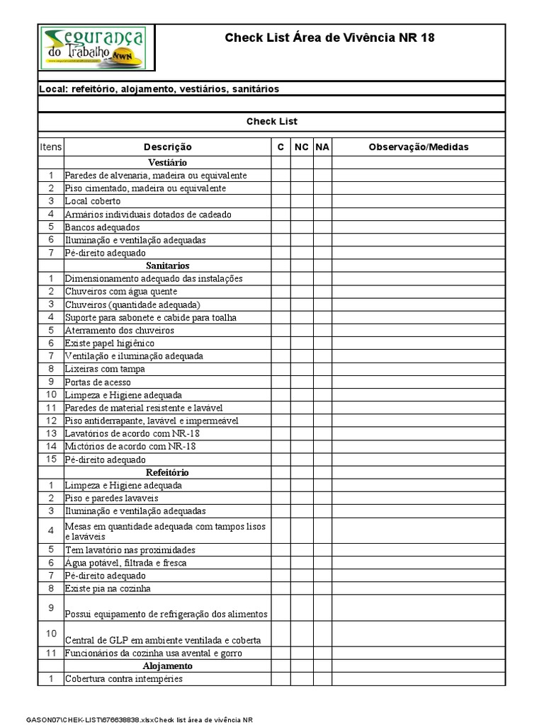 Check-list-área-de-vivência-NR-18 | PDF | Casa