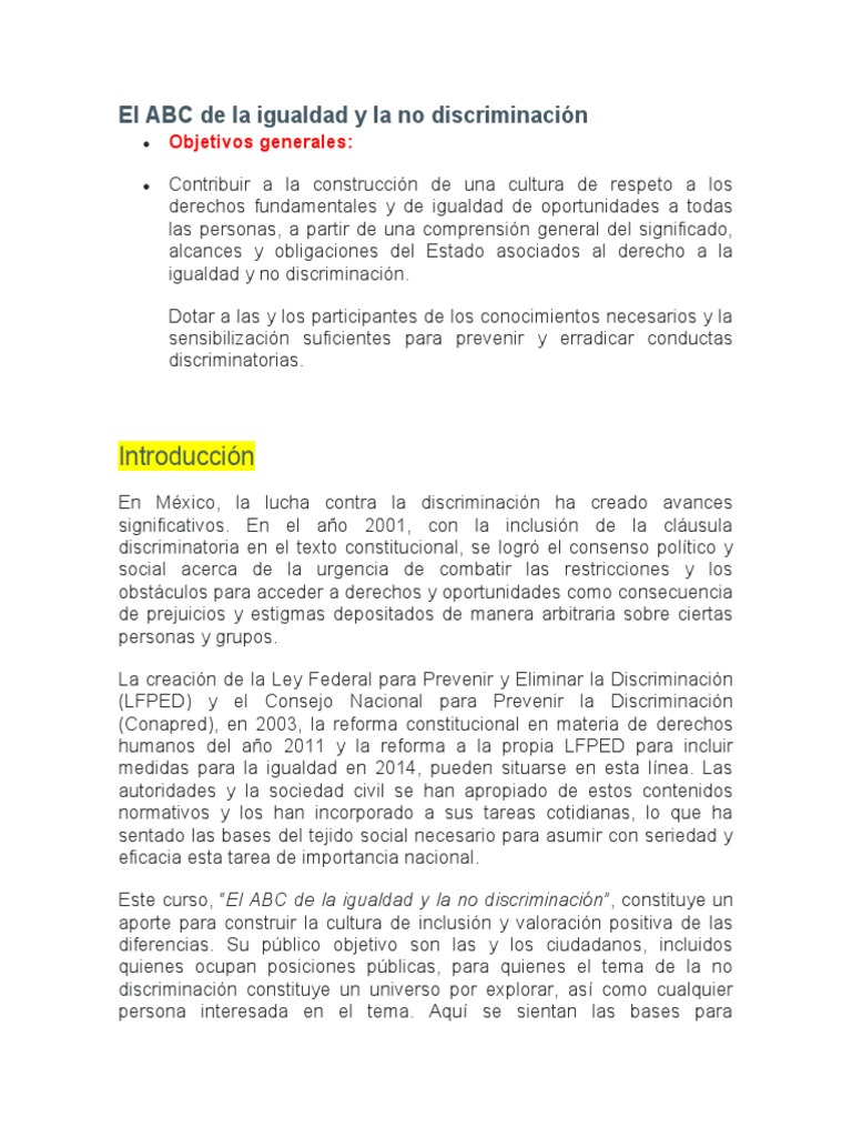 El ABC de La Igualdad y La No Discriminación | Descargar gratis PDF | Discriminación | Derechos ...