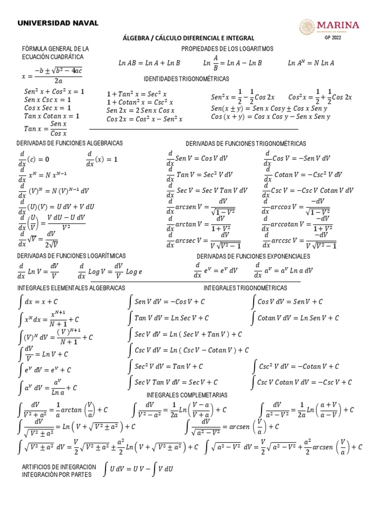Formulario de Cálculo Diferencial e Integral | PDF | Integral | Derivado