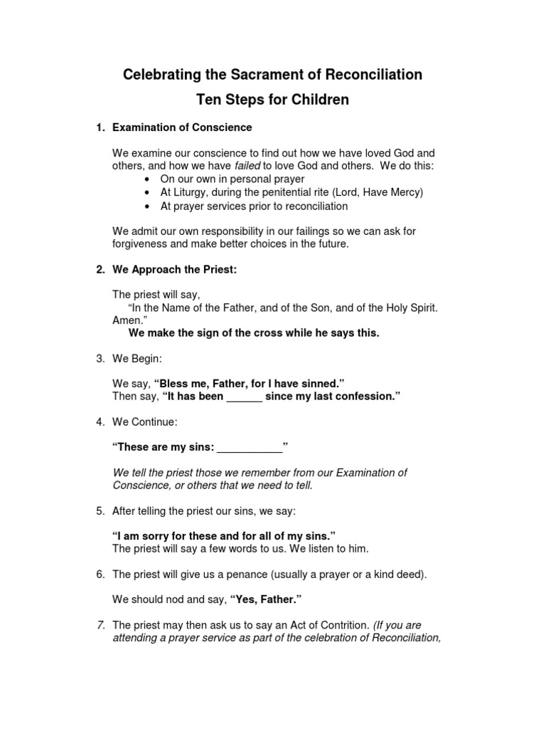 Steps for Children's Reconciliation Ceremony | PDF | Catholic Church ...