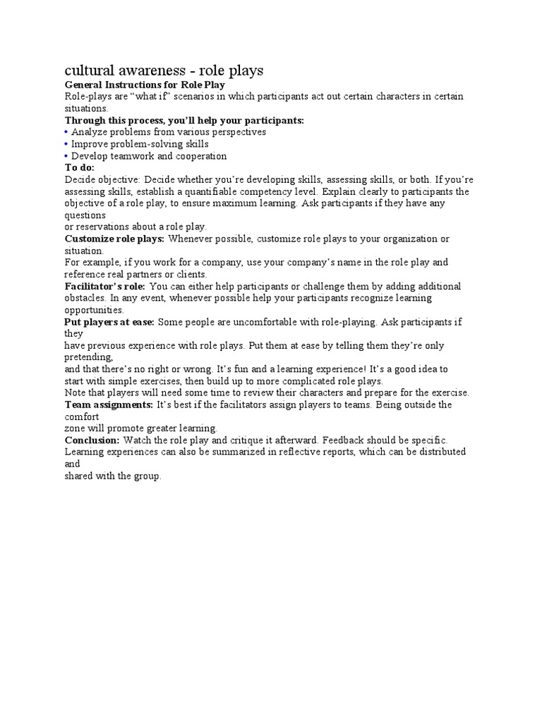 Cultural Awareness Role Plays | PDF