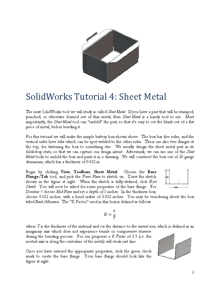 Solidworks Tutorial 4 Sheet Metal The Next Solidworks Tool We Will ...