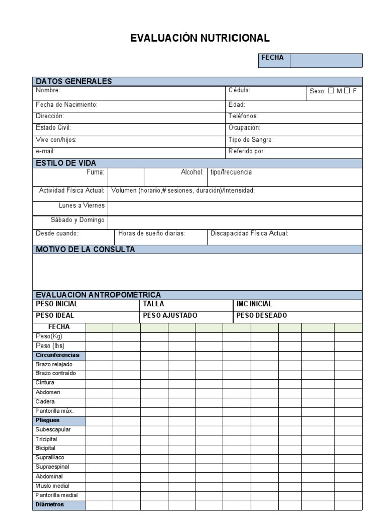 Evaluación Nutricional Personalizada | PDF | Alimentos | Medicina CLINICA