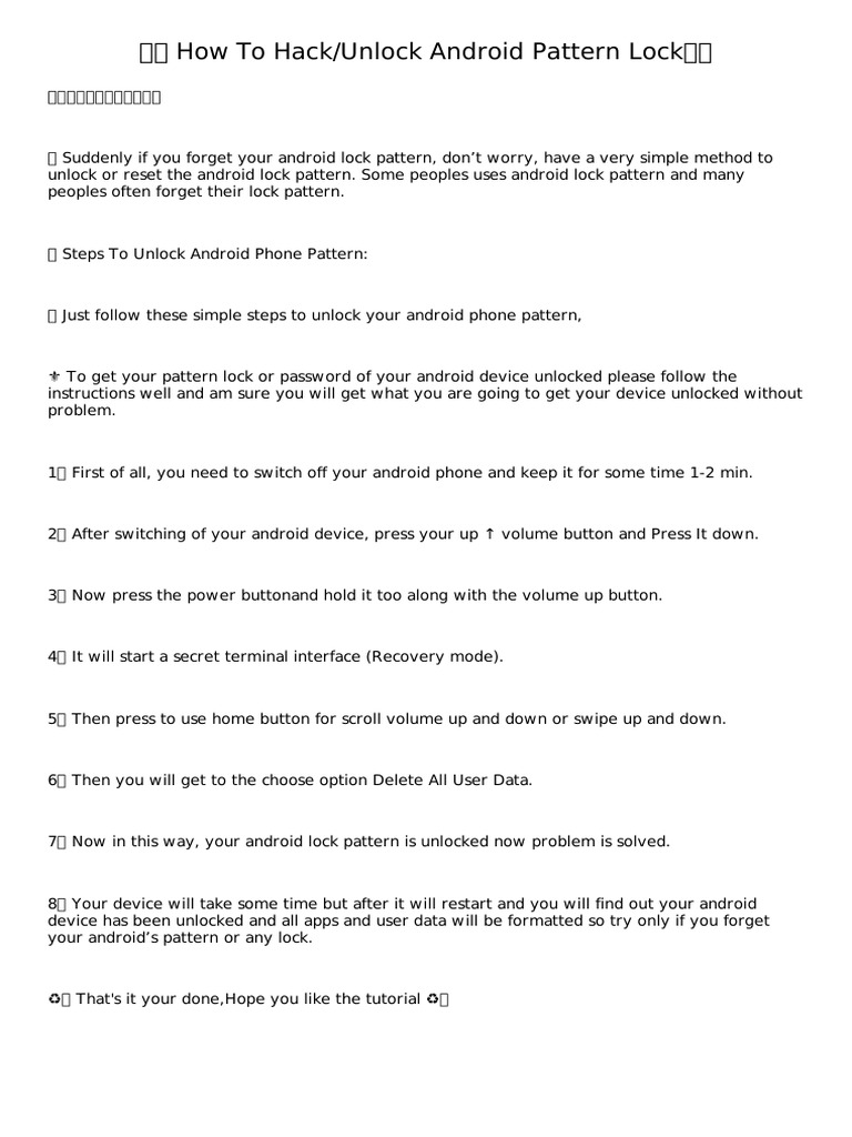 How To Unlock Android Lock | PDF