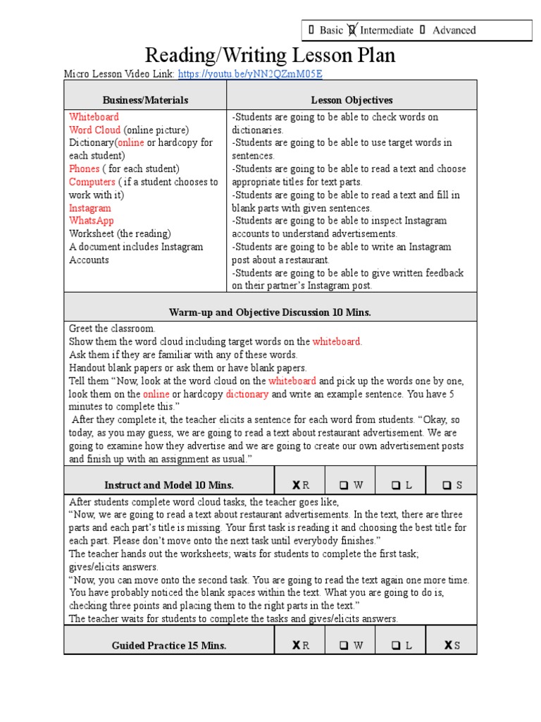 2.Technology-Enriched ReadingWriting Lesson Plan | PDF | Social Media | Popular Culture & Media ...