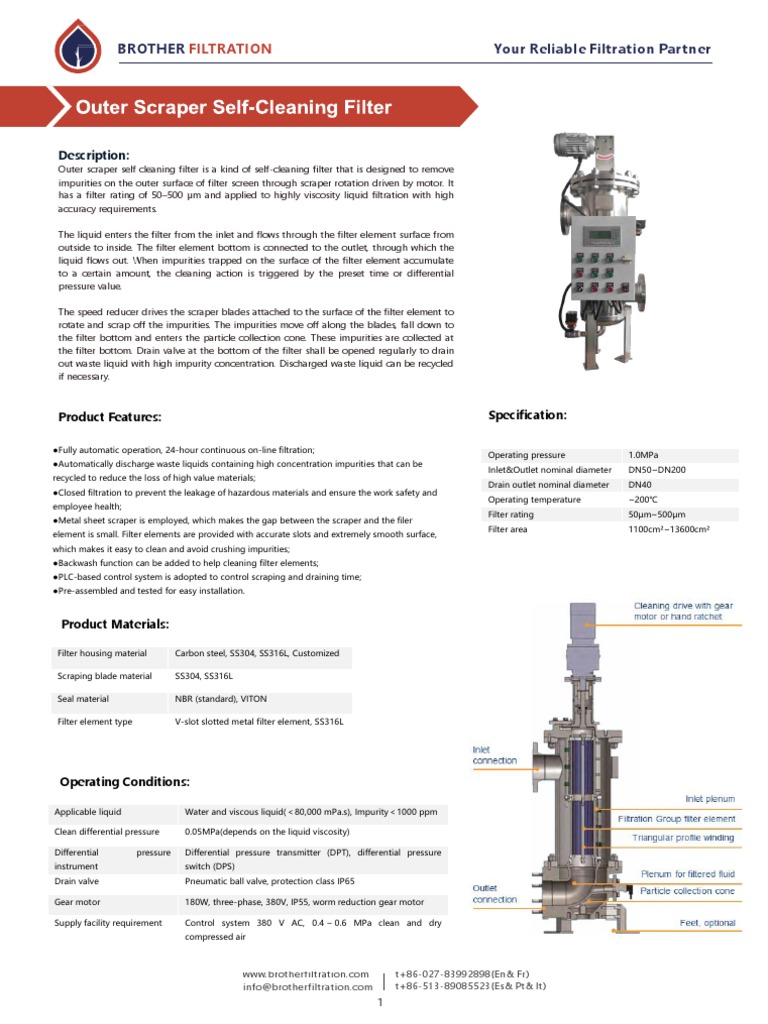 Outer scraper self-cleaning filter catalogue | PDF | Filtration | Liquids