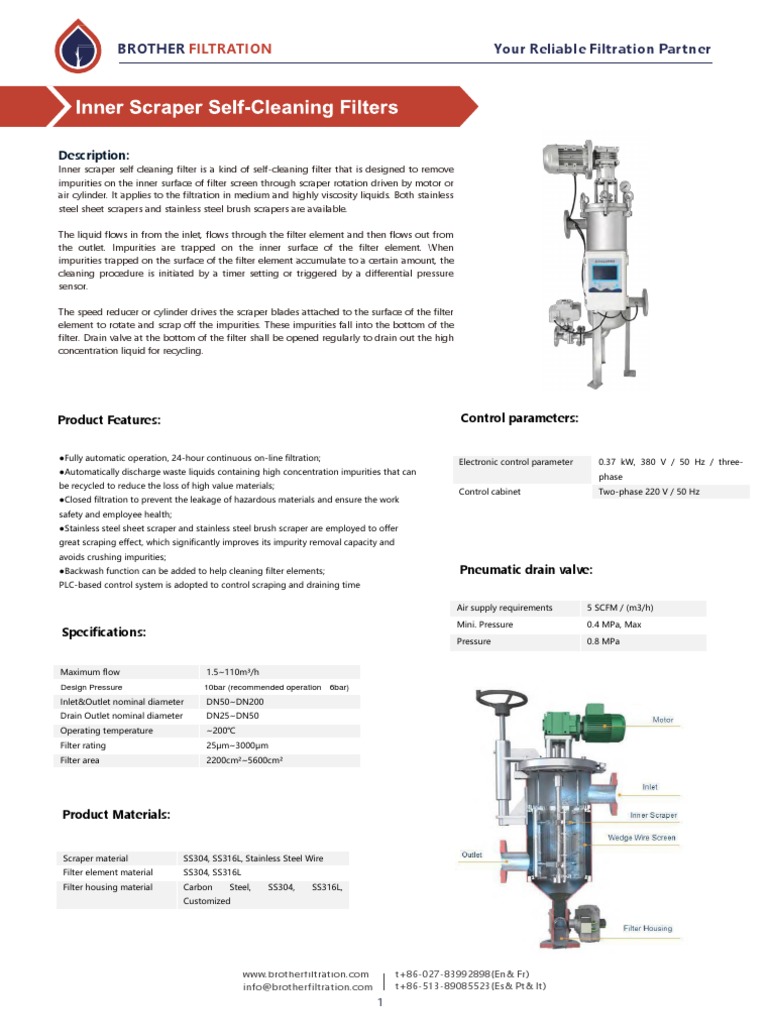 Inner Scraper Self-Cleaning Filters | PDF | Filtration | Valve