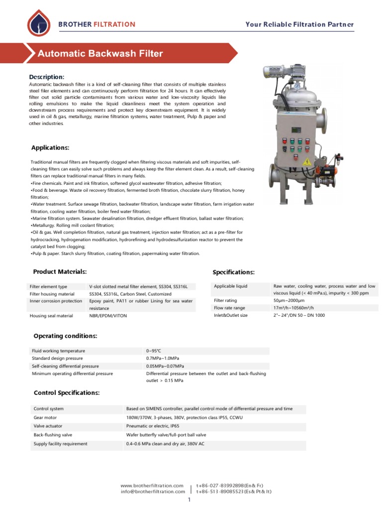 Automatic Backwash Filter Catalogue | PDF | Filtration | Water