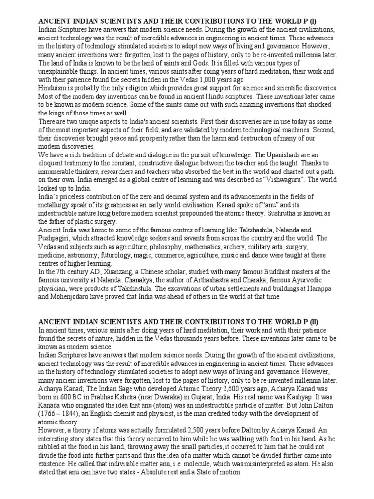 ANCIENT INDIAN SCIENTISTS AND THEIR CONTRIBUTIONS TO THE WORLD | PDF ...