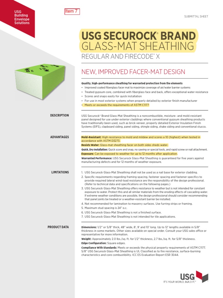 Usg Securock | PDF | Building Engineering | Building Materials