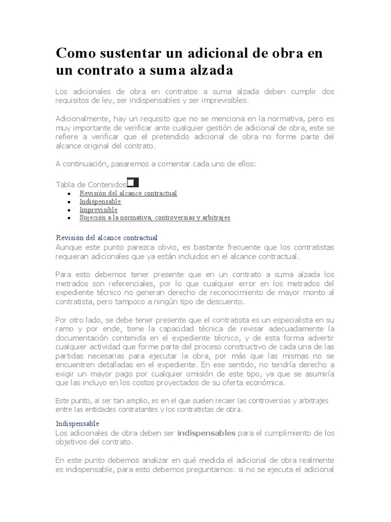 Como Sustentar Un Adicional de Obra en Un Contrato A Suma Alzada | PDF