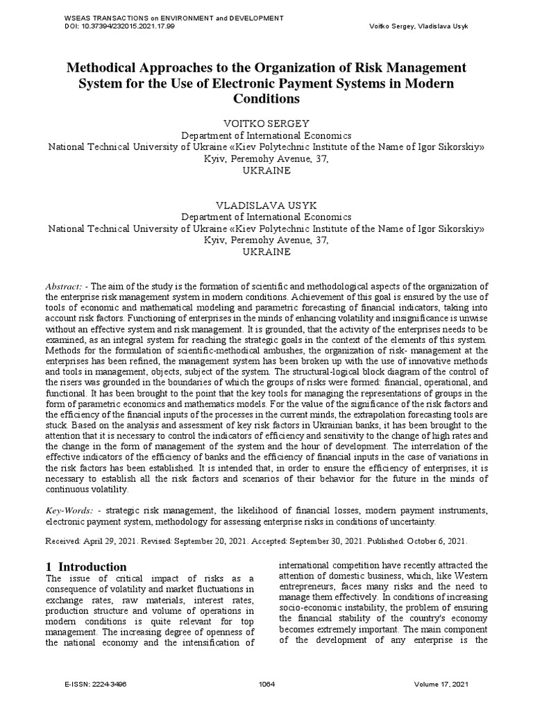 Methodical Approaches To The Organization of Risk Management System For ... Methodical Approaches To The Organization of Risk Management System For ...