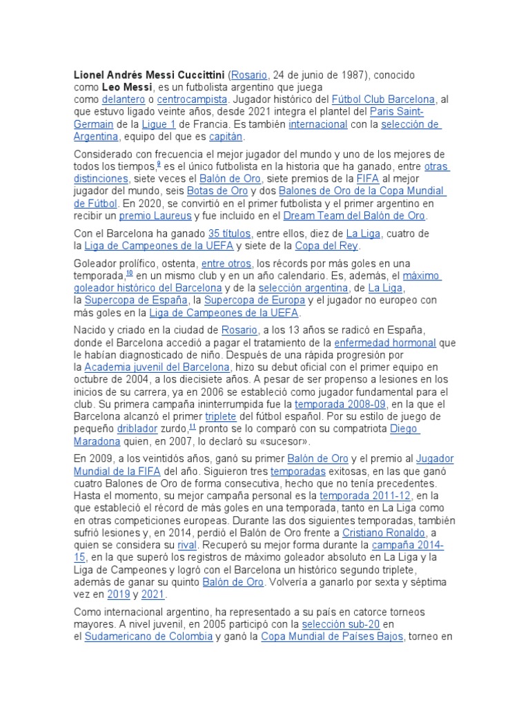 Historia de Lionel Andres Messi Cuccittini | PDF | Lionel Messi | FC ...