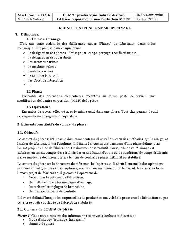 Cours 2 Rédacrion de Gamme D'usinage | PDF | Usinage | Métallurgie