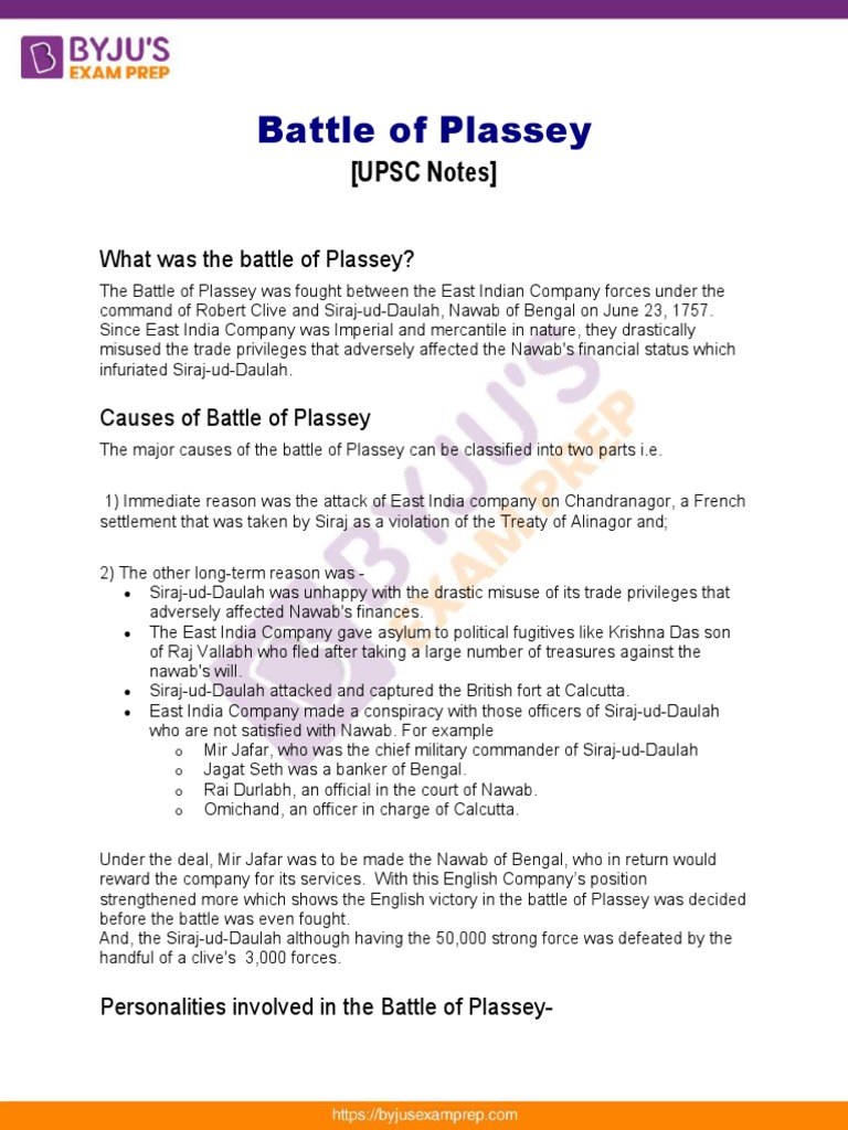 Battle of Plassey Upsc Notes 64 | PDF | Conflicts | Bengal