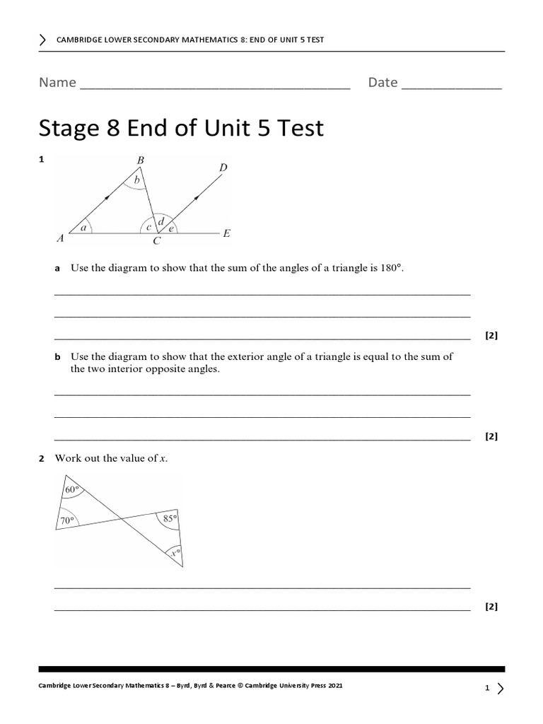 Grade 8 Unit 5 Mathematics Test | PDF | Triangle | Geometric Shapes