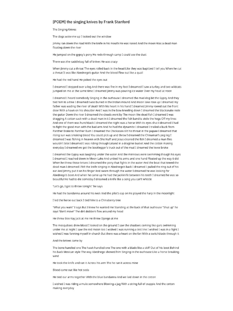 Stanford Poem - Singing Knives | PDF