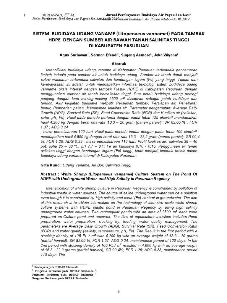 Sistem Budidaya Udang Vaname Pada Tambak HDPE | PDF