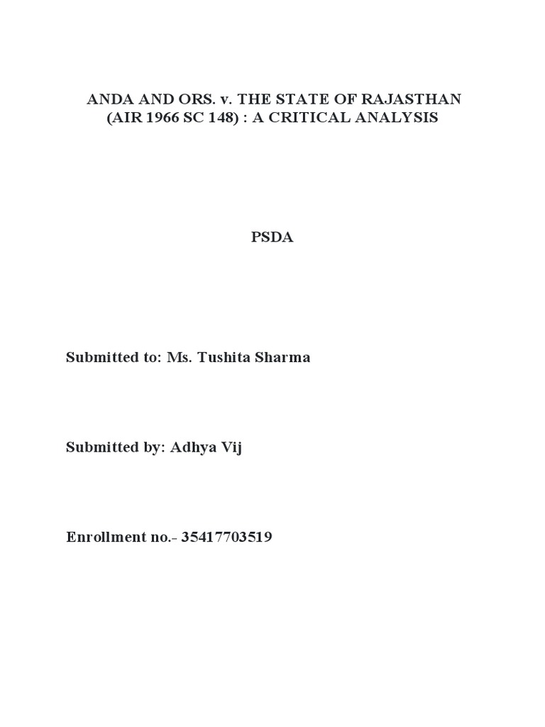 Anda VS State of Rajasthan - Crimes Psda | PDF | Assault | Murder