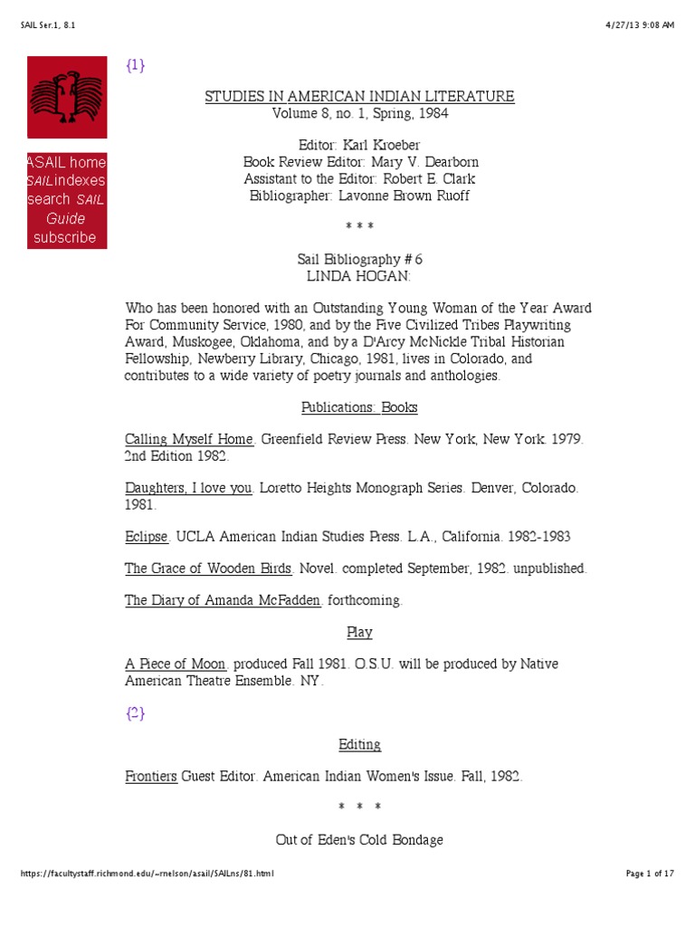 On Linda Hogan: Out of Eden's Cold Bondage by Geoffrey Gardner | PDF ...