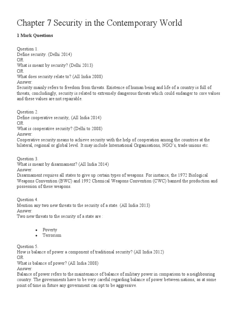 Chapter 7 Security in The Contemporary World | PDF | Human Security | Poverty