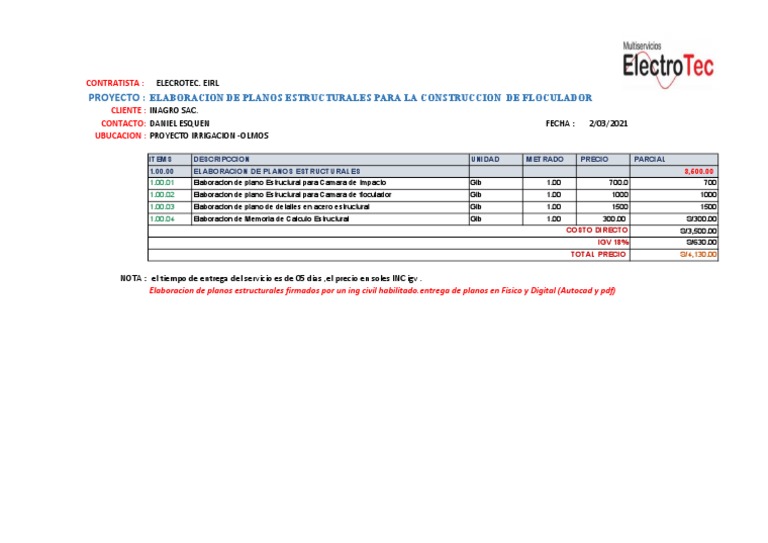 Ppto Elaboracion de Planos de Estructuras y Detalles en Acero para Construccion de Floculador | PDF