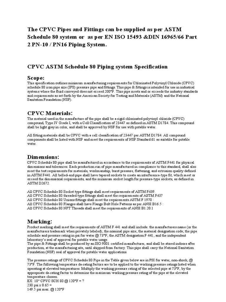 CPVC Piping System Specification | PDF | Pipe (Fluid Conveyance ...