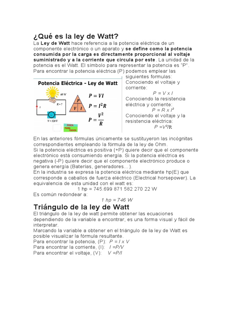 Qué es la ley de Watt | PDF