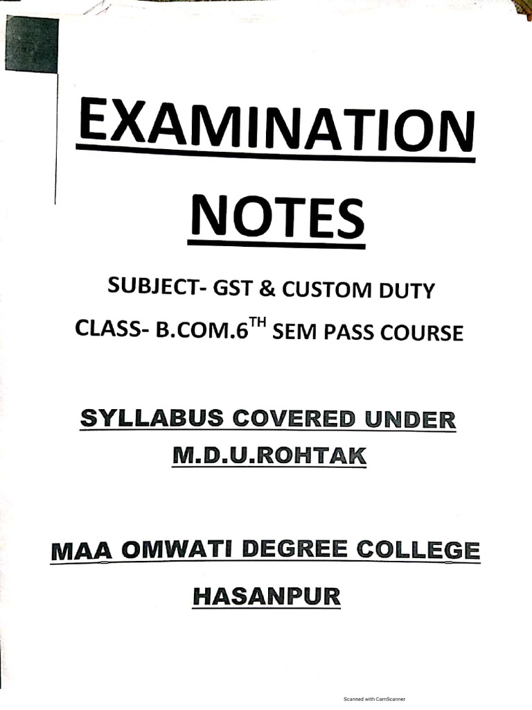 Bcom 6th Sem GST Custom Law | PDF