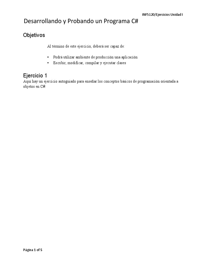INF 5120 Mandato Ejercicio Unidad 1 | PDF | C Sharp (lenguaje de programación) | Archivo de ...