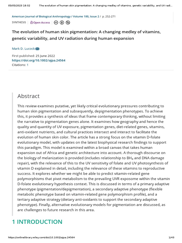 The Evolution of Human Skin Pigmentation: A Changing Medley of Vitamins ...