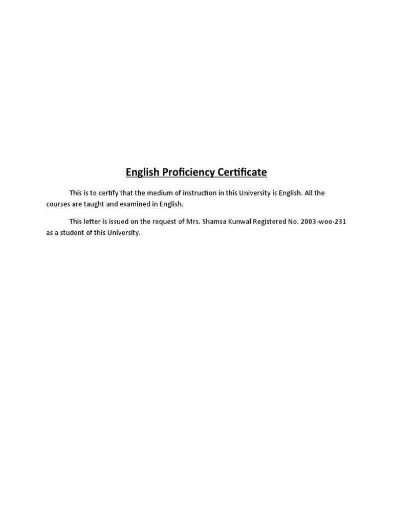 English Proficiency Certificate | PDF