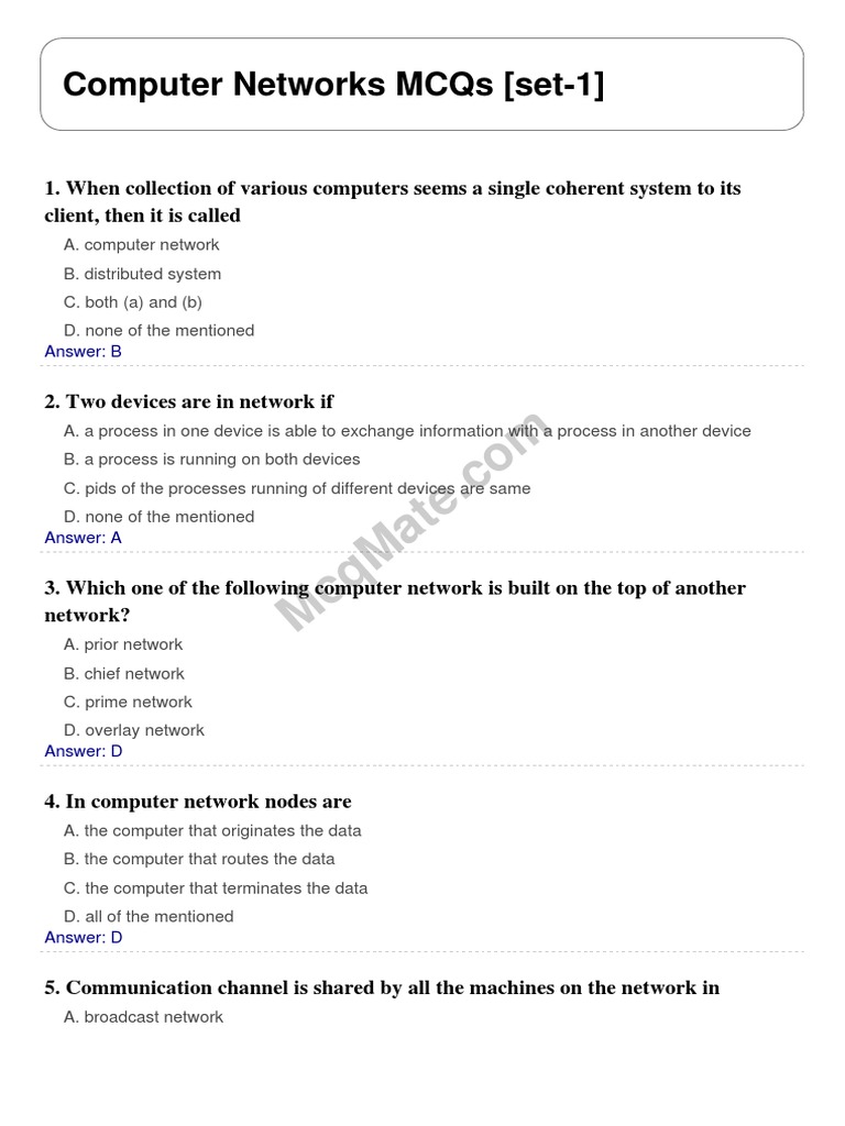 Computer Networks Set 1 Mcqmate.com | PDF | Osi Model | Computer Network