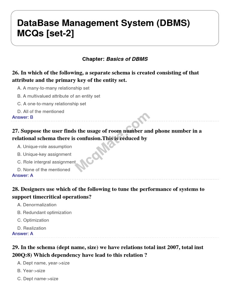 DBMS Basics: Key Concepts and MCQs | PDF | Conceptual Model | Databases
