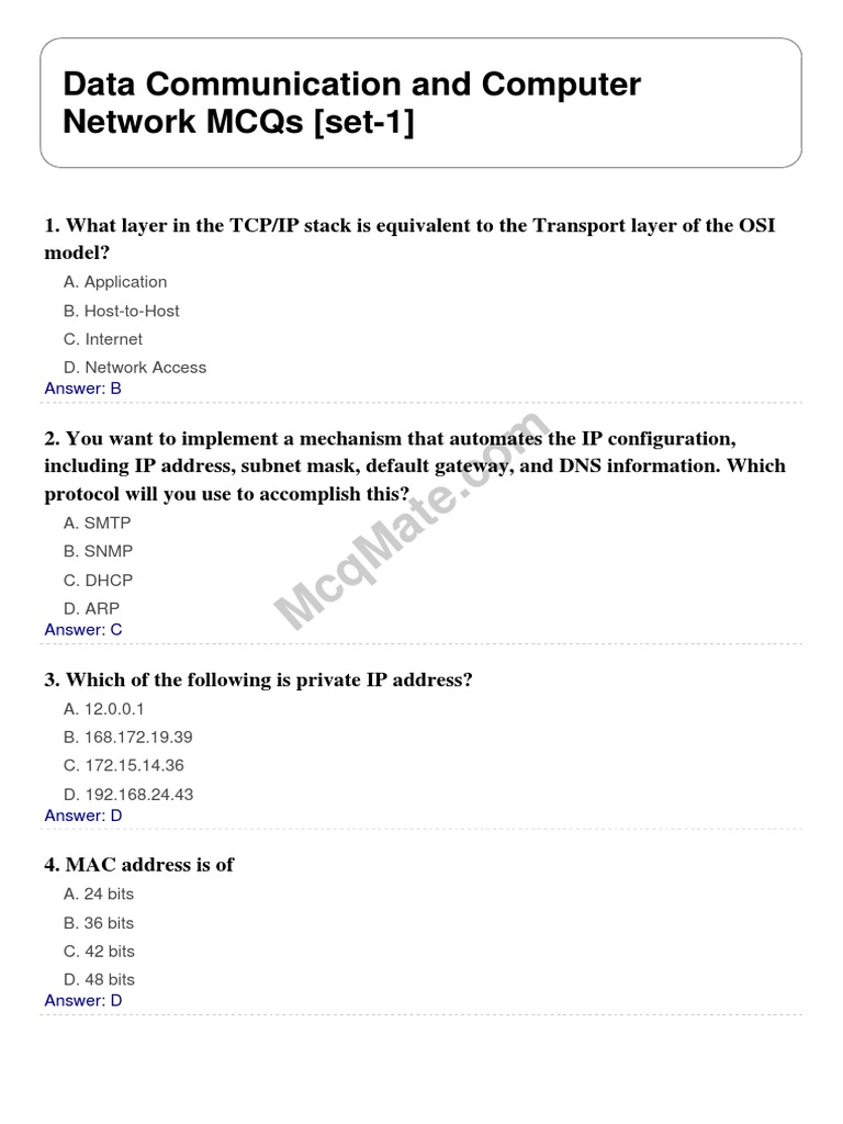 Data Communication and Computer Network Set 1 | PDF | Computer Network ...