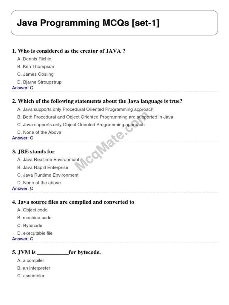 Java Programming Set 1 Pdf Java Programming Language Java 1644