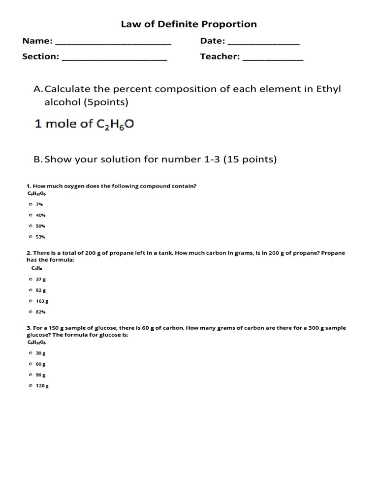 Law of Definite Proportion | PDF