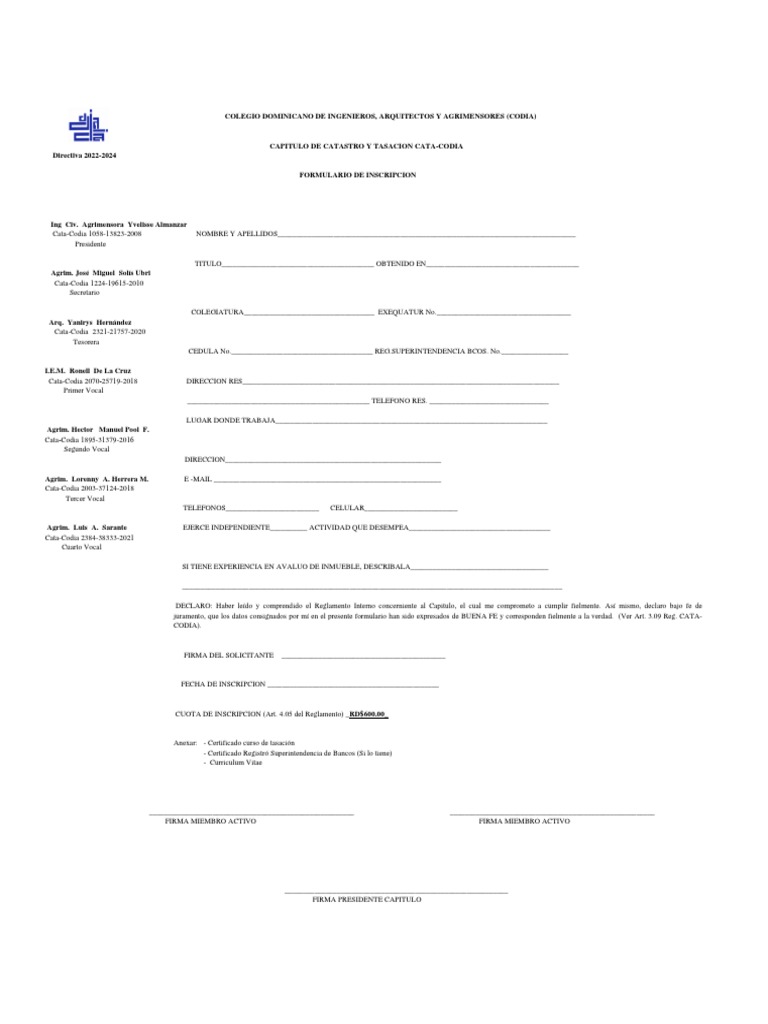 Requisito y Formulario Cata-Codia 2022-2024 | PDF | Valoración (Finanzas)